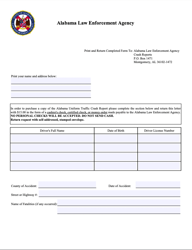 How To Get Your ALEA Alabama Crash Report